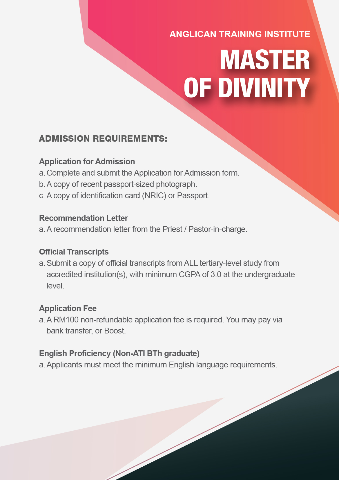 NEW PROGRAMME ( Master of Divinity & Advanced Master of Divinity ...